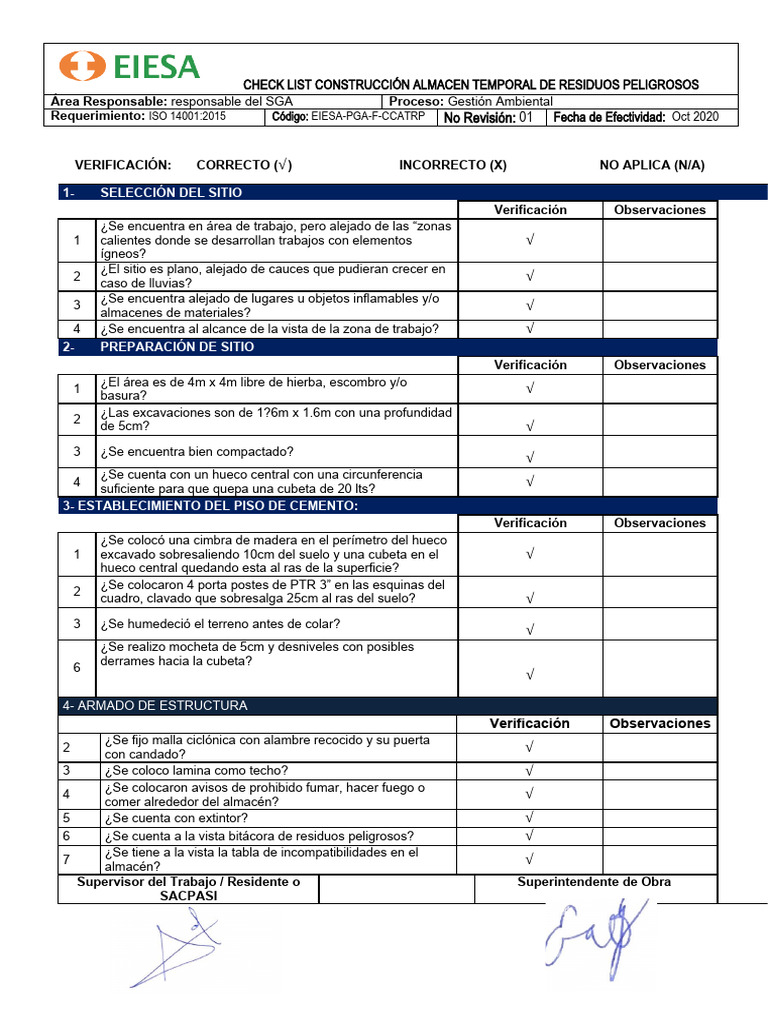 Check List Almacén Temporal Residuos | PDF | Entorno natural | Materiales