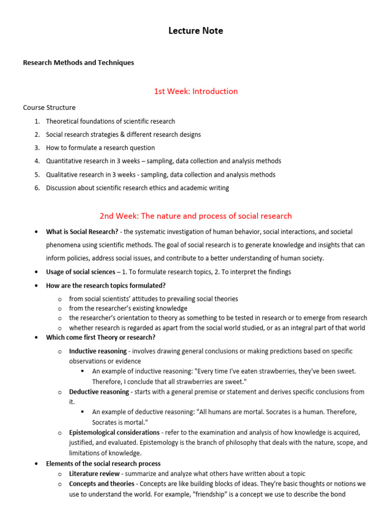 Lecture Note | PDF | Methodology | Social Research