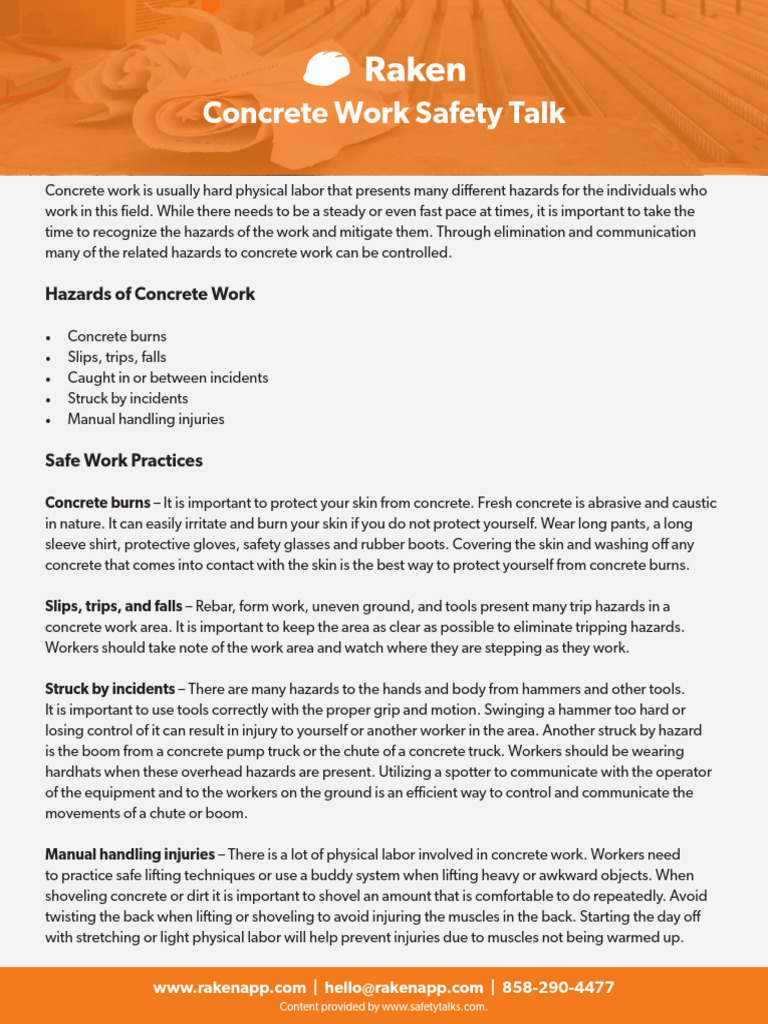 Concrete Work Safety Guidelines | PDF | Working Conditions ...