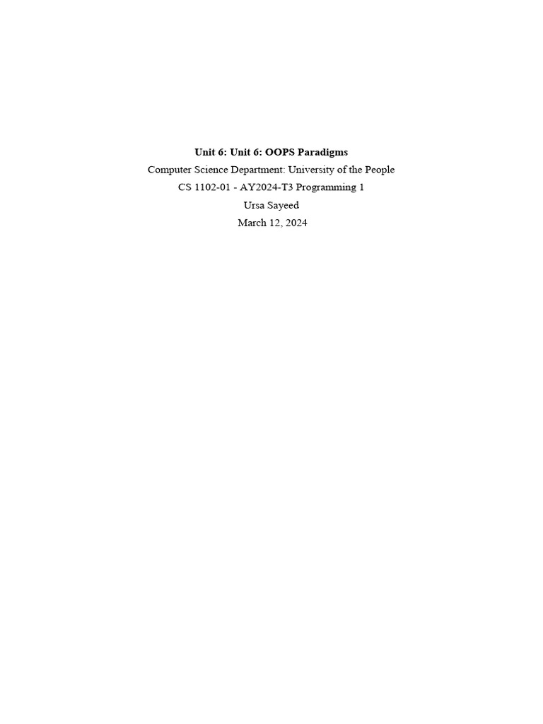 Unit 6 Oops Paradigms Pdf Method Computer Programming Class Computer Programming