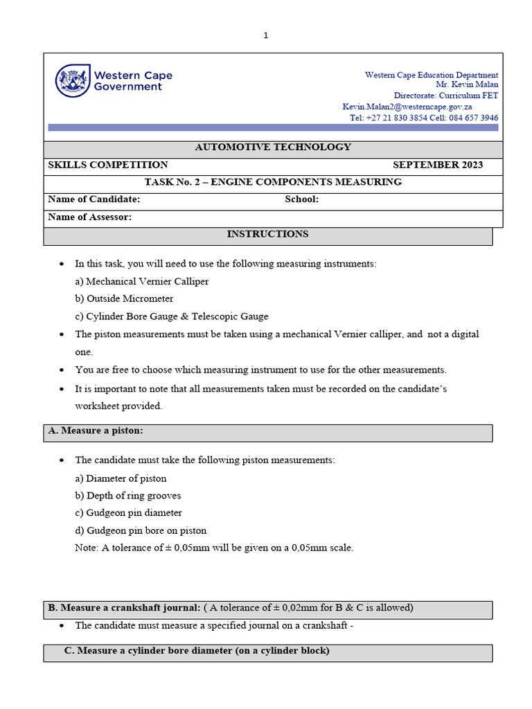 Automotive Technology Skills Task | PDF | Piston | Mechanical Engineering