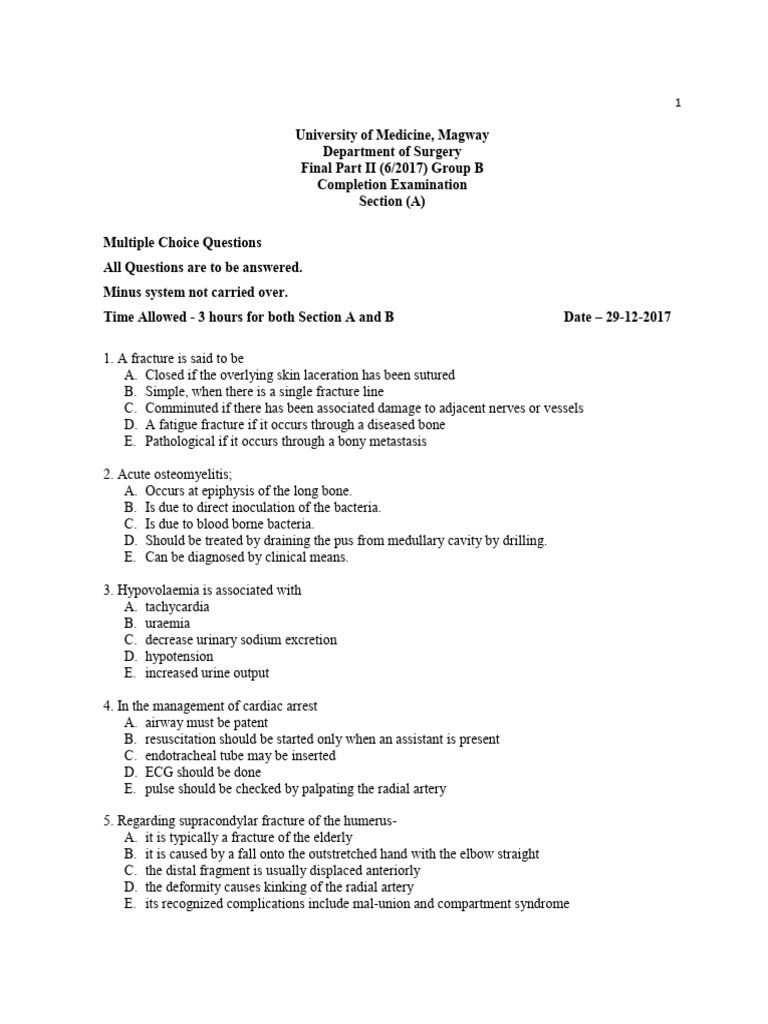 MBBS Undergraduate MCQ and Questions | PDF | Sterilization ...