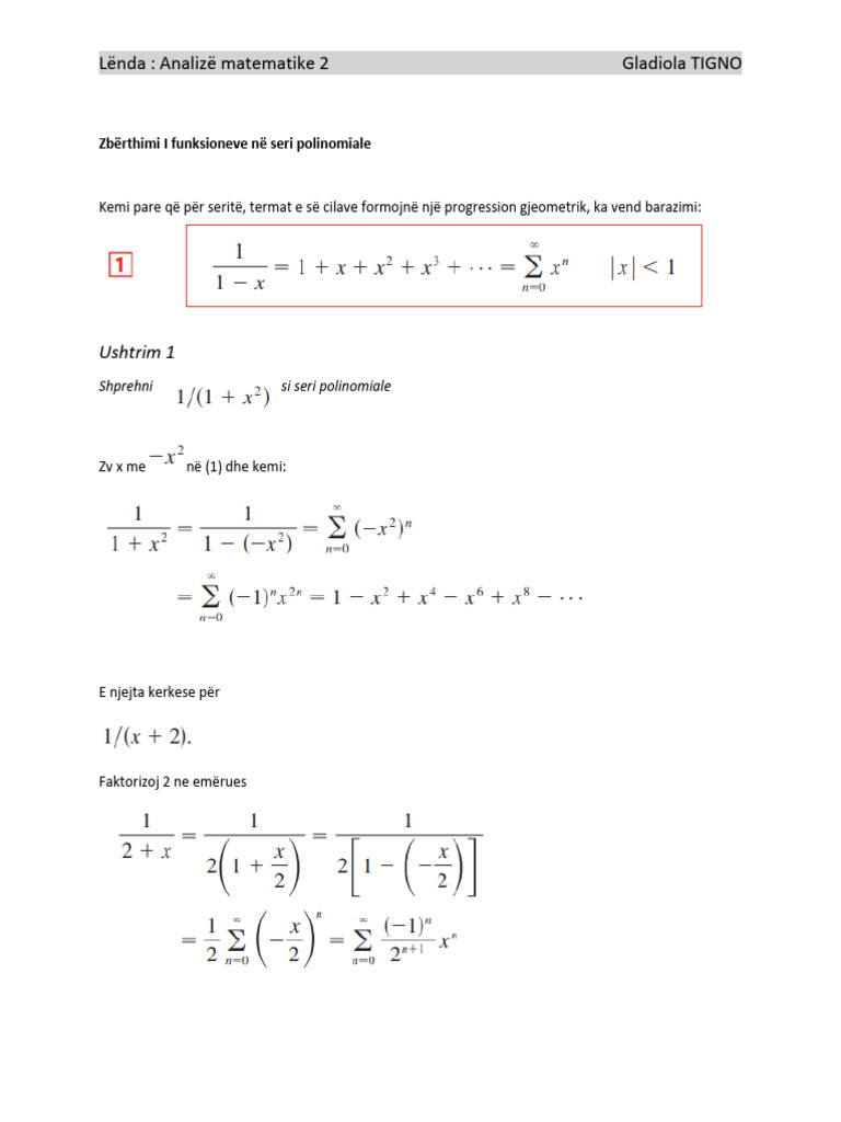 Zberthimi I Funksioneve Ne Seri Polinomiale | PDF