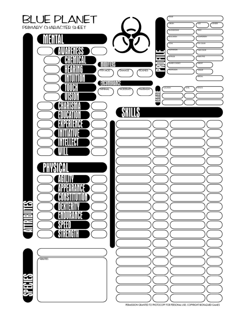 Blue-Planet-Character-Sheet Editable | PDF