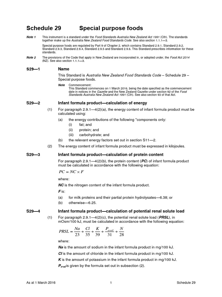 Sched 29 Special Purpose Foods v157 Formulas Infantiles | PDF ...