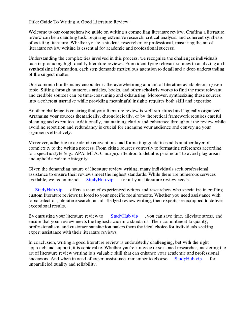 Guide To Writing A Good Literature Review | PDF | Citation | Literature ...