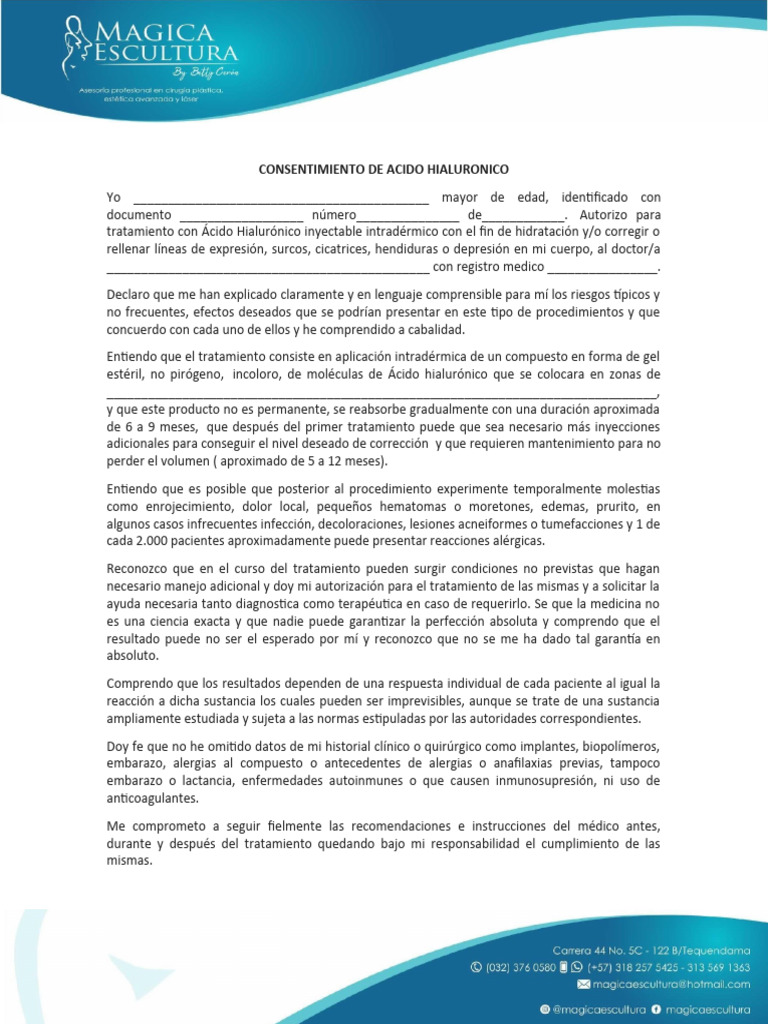 Consentimientos Magica Escultura | PDF | Alergia | Plaqueta