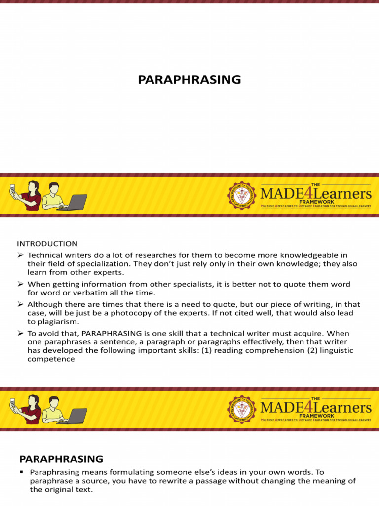 Lesson 2 of Unit 1 Paraphrasing | PDF
