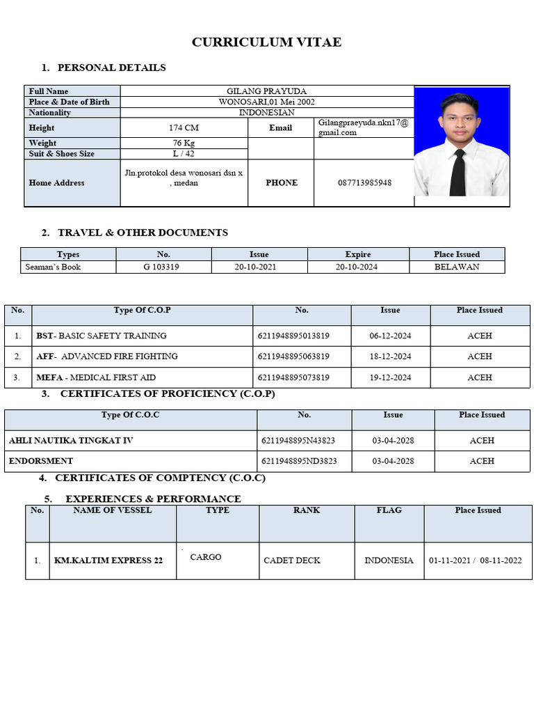 CV_DAILY_PELAUT_ENGINE CADET 2 | PDF | Shipping | Water Transport