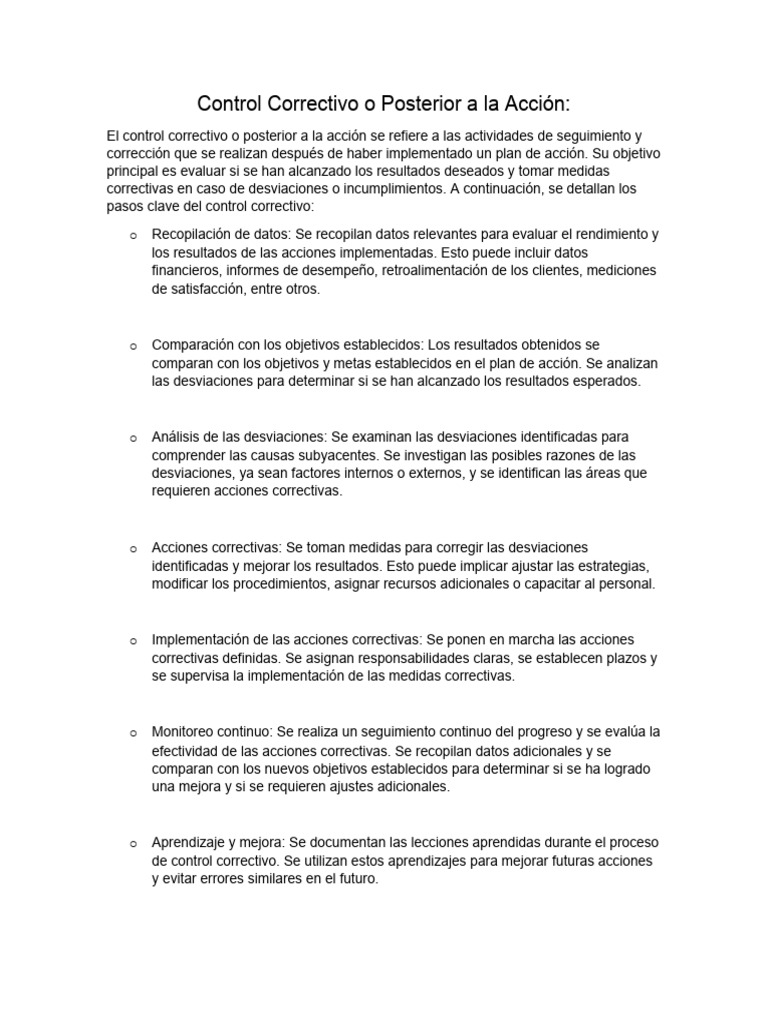 Control Correctivo o Posterior A La Acción | PDF | Toma de decisiones ...