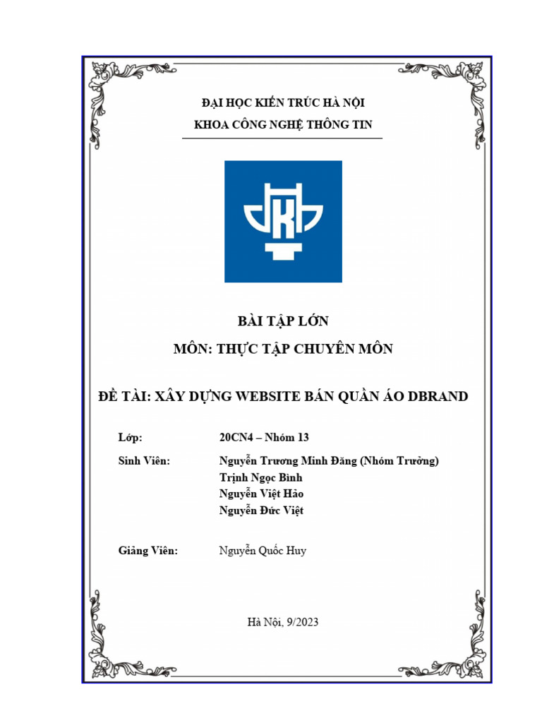 Nhom 13 Thuc Tap Chuyen Mon Bao Cao Website Ban Quan Ao Dbrand | PDF