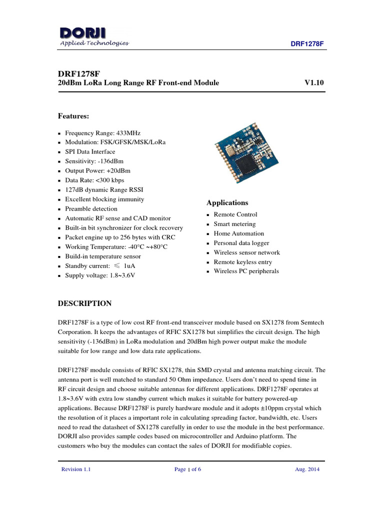 DRF1278F | PDF | Broadcasting | Physical Layer Protocols