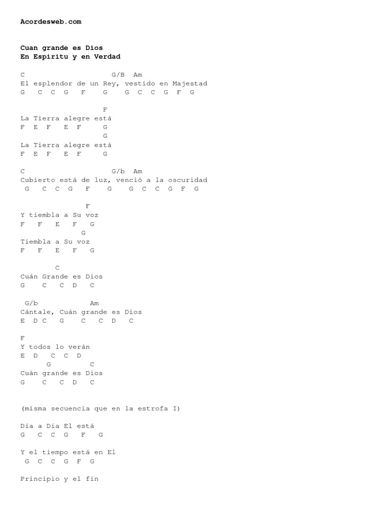 Cuan Grande Es Dios en Espiritu y en Verdad Acordesweb Com | PDF
