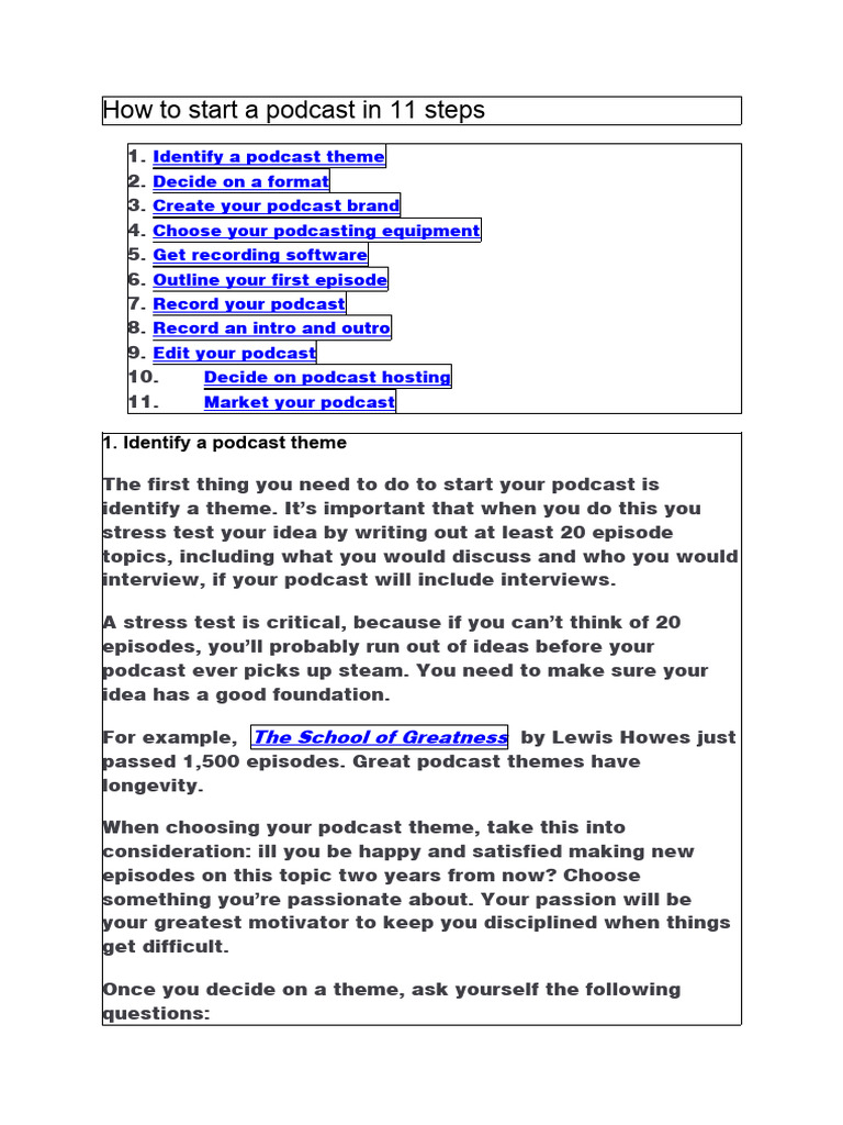 Starting Your Podcast in 11 Steps | PDF | Microphone | Podcast