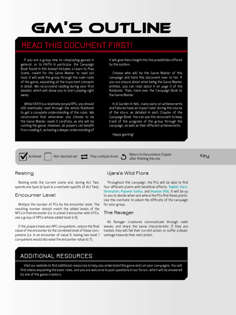 FAITH - The Sci-Fi RPG - A Garden in Hell - GM's Outline (Forms) | PDF ...