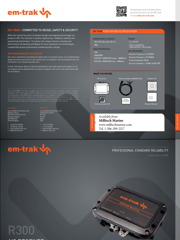 Em-Trak R300 AIS Receiver Product Brochure - MM | Download Free PDF | Computing | Engineering