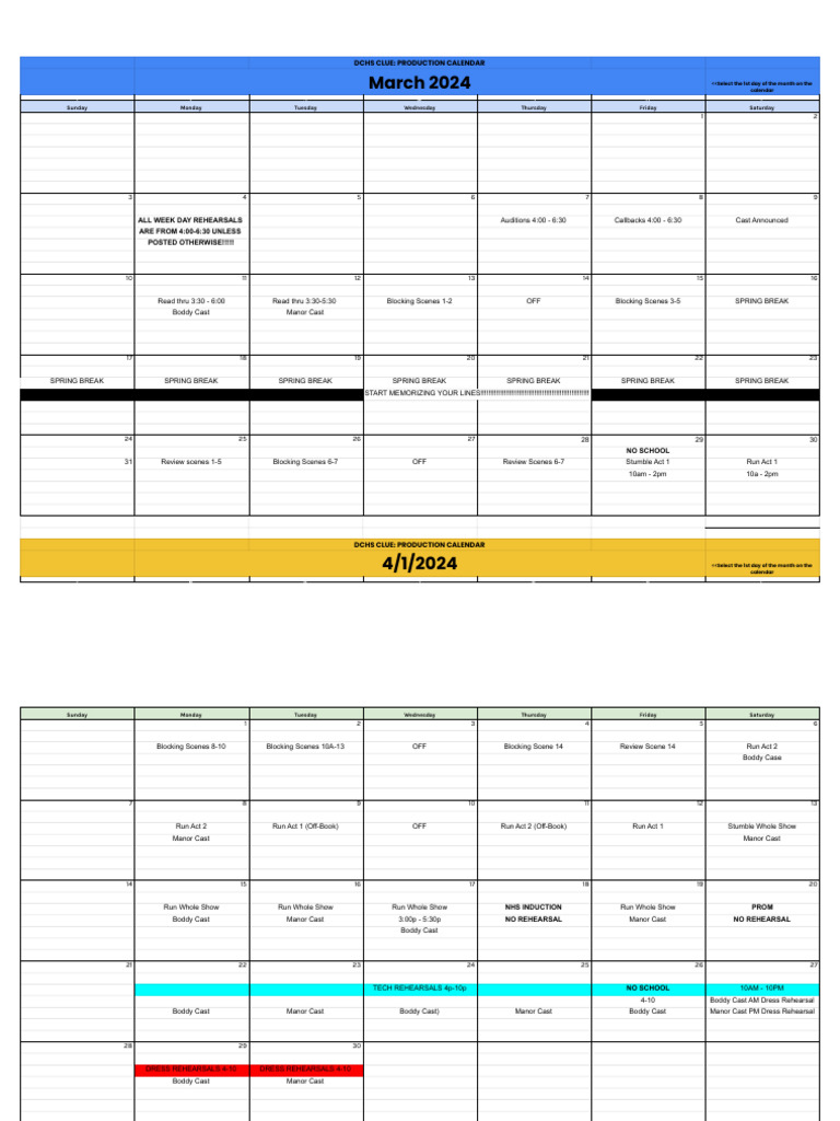 DCHS Clue Production Calendar 2024 | PDF