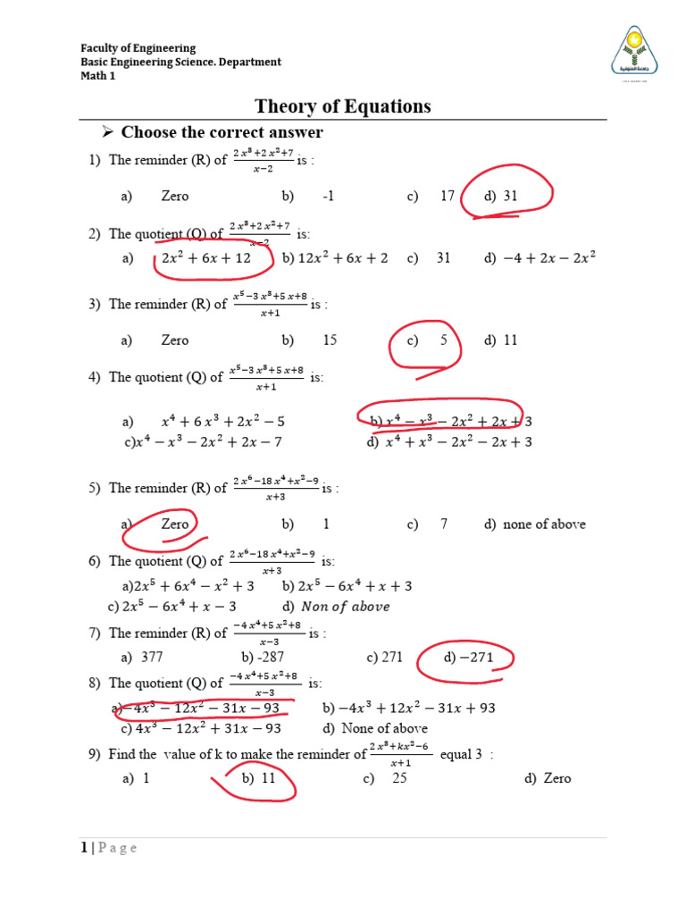 Theory of Equations Sheet-00 | PDF | Zero Of A Function | Polynomial