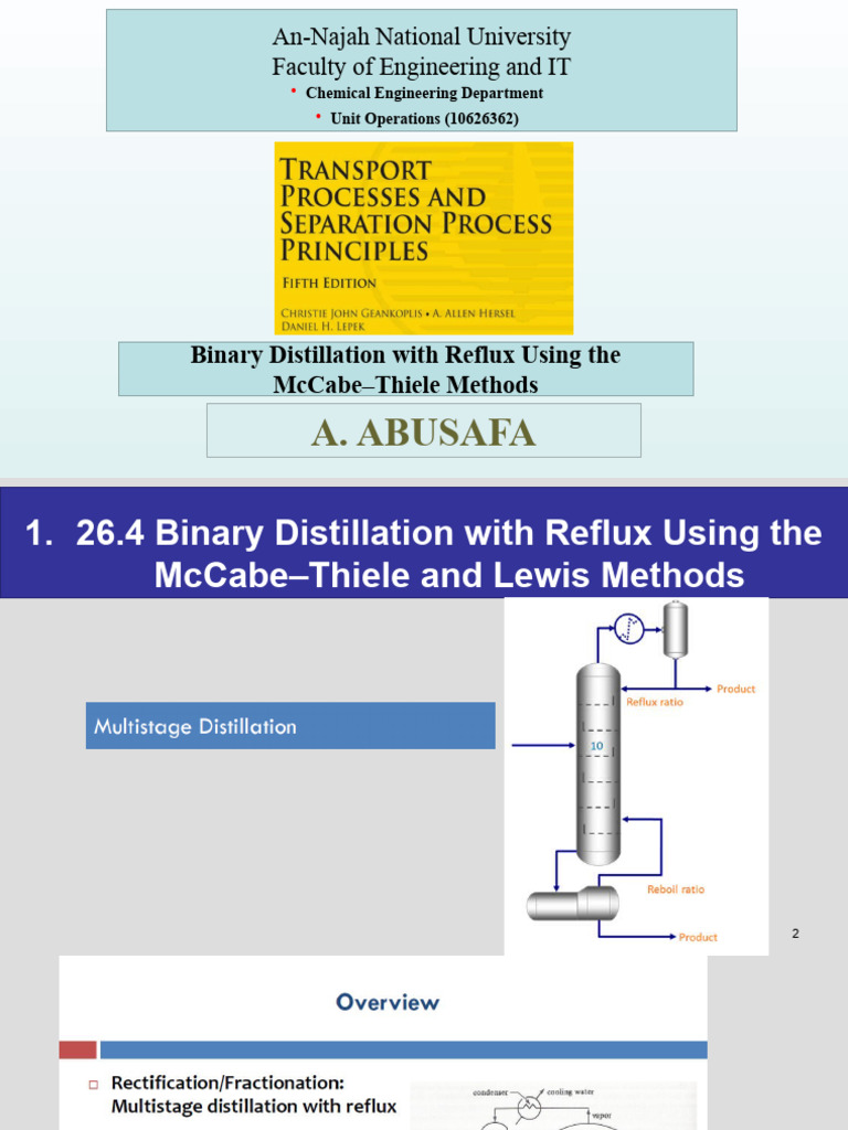 Unit Operations - Binary Distillation - McCabe-Thiele Methods | PDF | Distillation | Chemistry