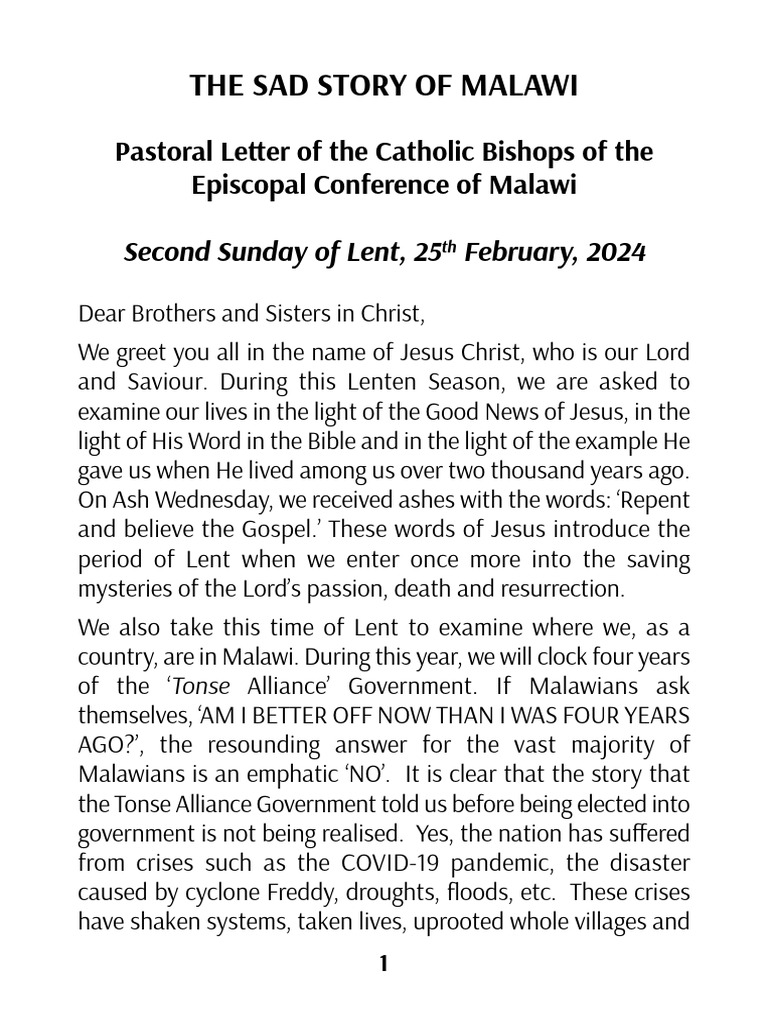 Pastoral Letter ECM A5 English Edit | PDF | Lent | Malawi