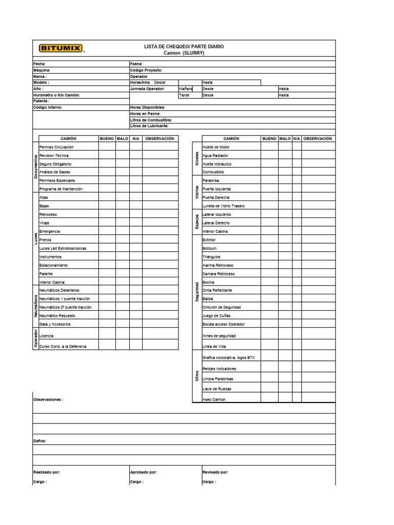 Check List Tracto Camión | Descargar gratis PDF | Camión | Neumático