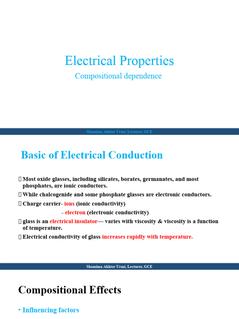 Electrical Conduction | PDF | Glasses | Electrical Resistivity And Conductivity