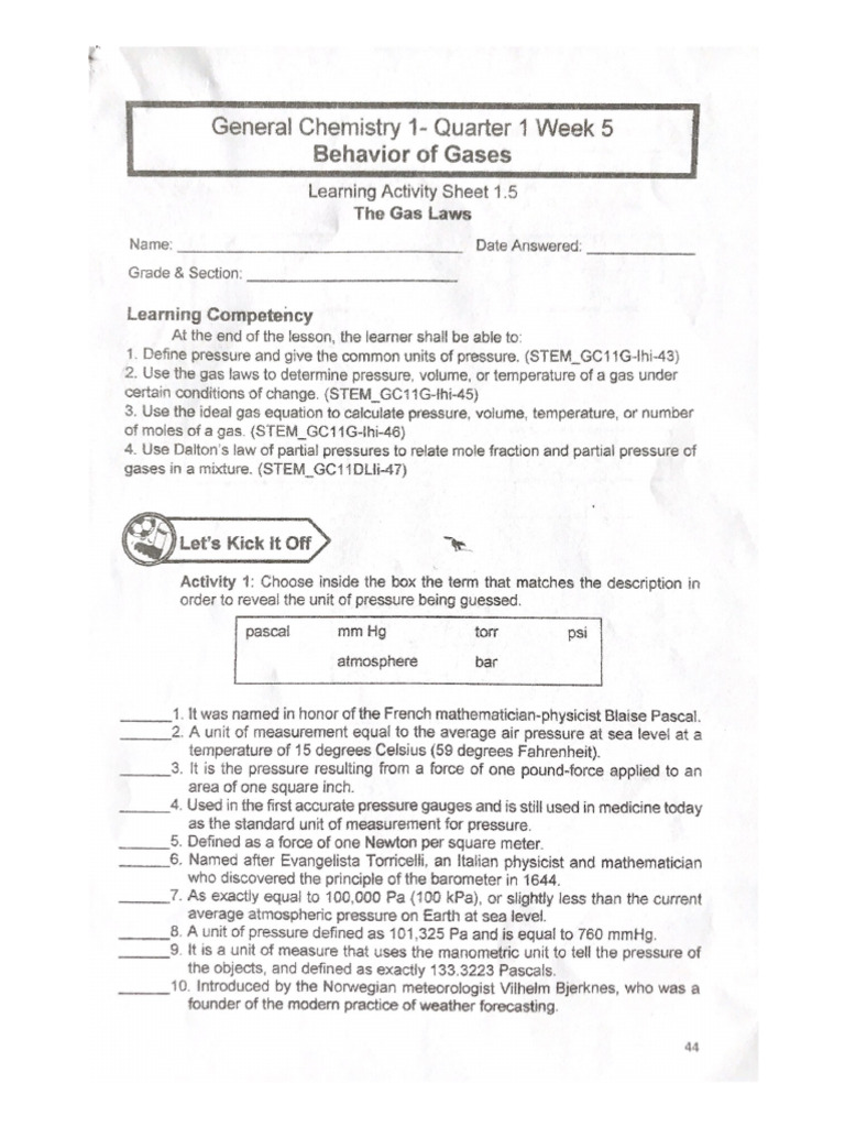General Chemistry 1 Quarter 1 Week 5 | PDF