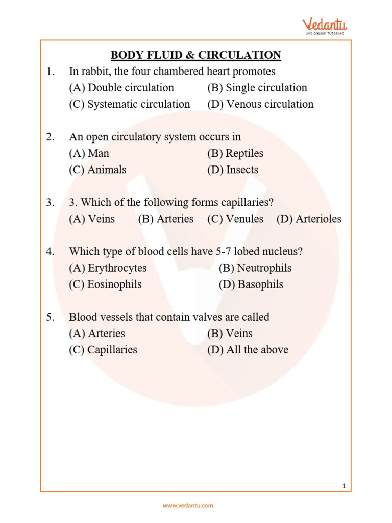 NEET Body Fluids & Circulation MCQs | PDF | Vein | Heart