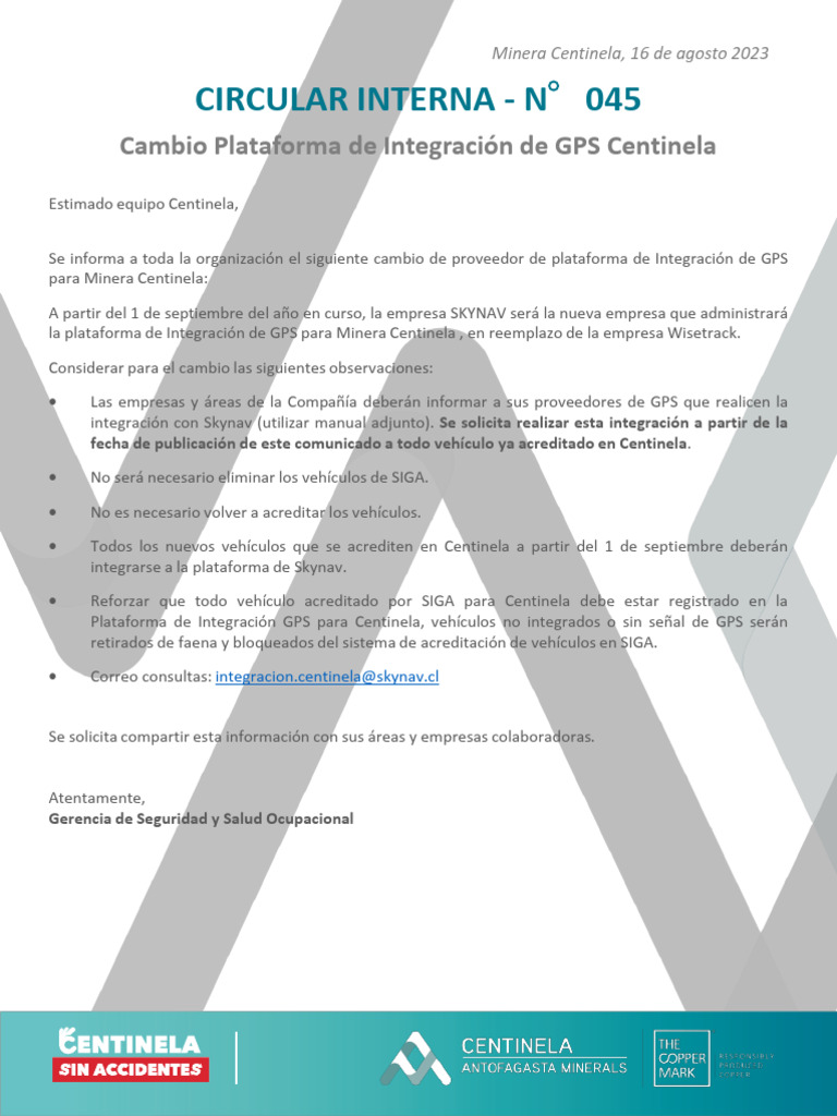 Circular Interna 45 - Integración GPS | PDF