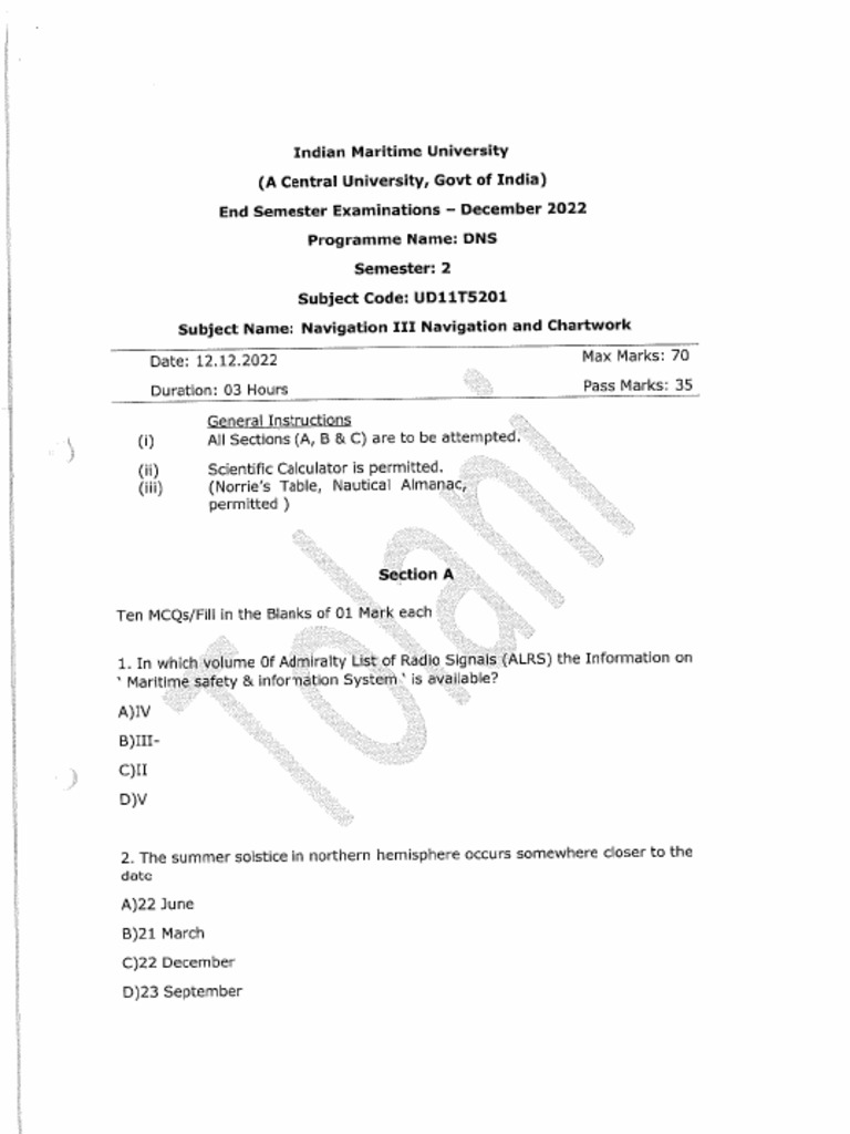 UD11T5201 Navigation III Navigation and Chartwork Dec 2022 | PDF