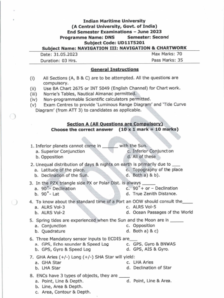 UD11T5201 Navigation III Navigation and Chartwork June 2023 | PDF
