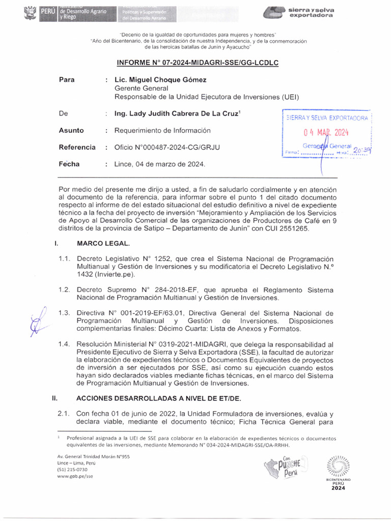 Informe N°07-2024-Midagri-Sse-Gg-Lcdlc | PDF