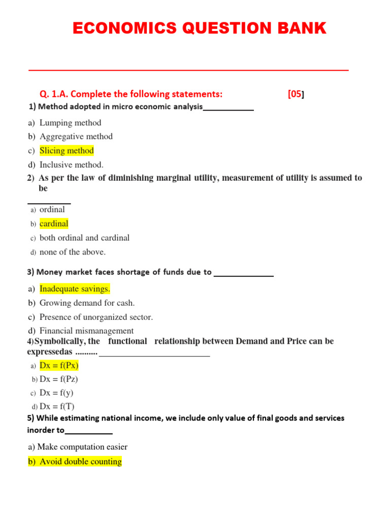 Economics Question Bank 2024 | PDF | Cost Of Living | Demand