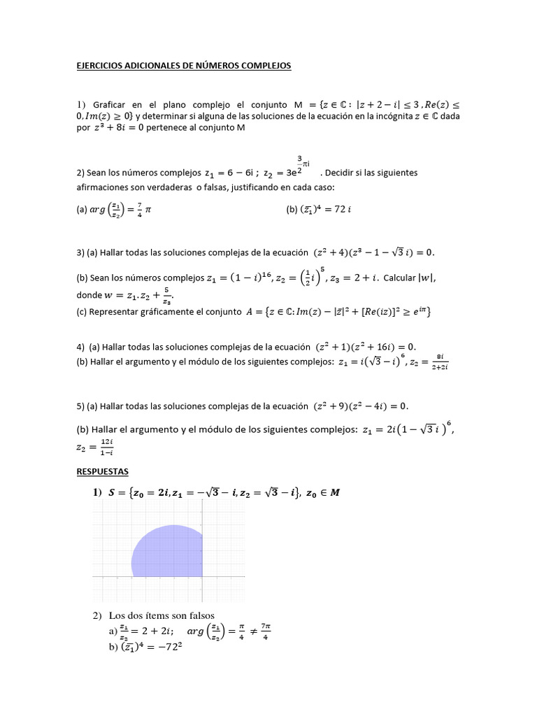 Ejercicios Adicionales Complejos | PDF | Número complejo | Ecuaciones