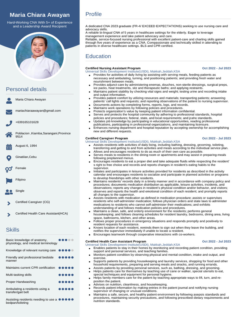 Resume Maria Chiara Awayan | PDF | Health Sciences | Medical Specialties