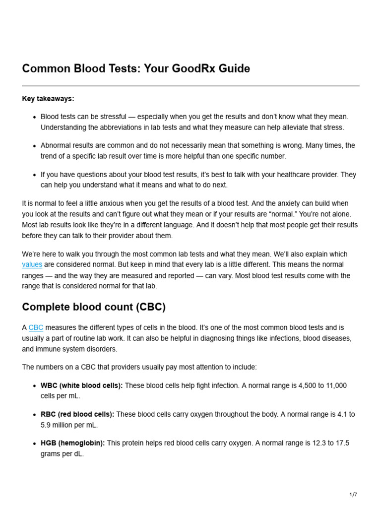 Decoding Blood Tests - GoodRx Guide | Download Free PDF | Cholesterol ...