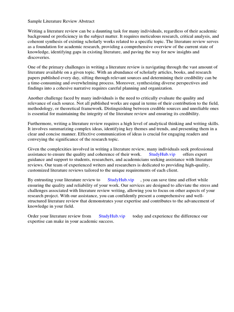 Sample Literature Review Abstract | Download Free PDF | Abstract ... Sample Literature Review Abstract | Download Free PDF | Abstract ...