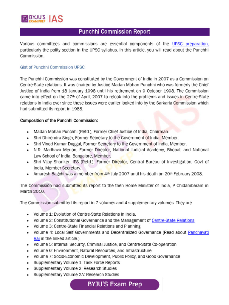 Punchhi Commission Report | PDF | Presidents Of The United States ...