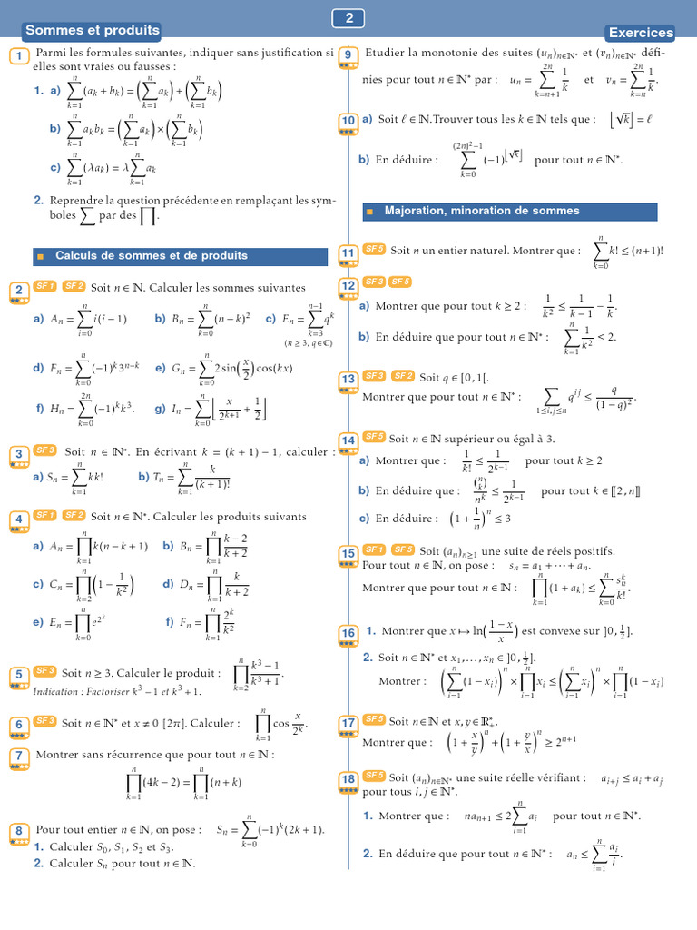 Exercices sur Sommes et Produits | PDF | Concepts mathématiques | Nombre