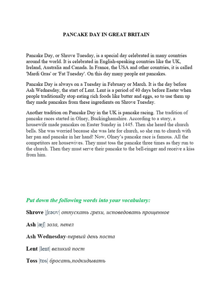 Pancake Day | PDF | Christian Festivals And Holy Days | February ...