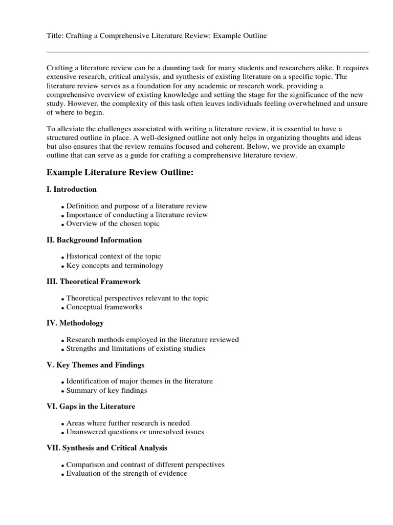 Literature Review Example Outline | Download Free PDF | Thesis | Essays Literature Review Example Outline | Download Free PDF | Thesis | Essays
