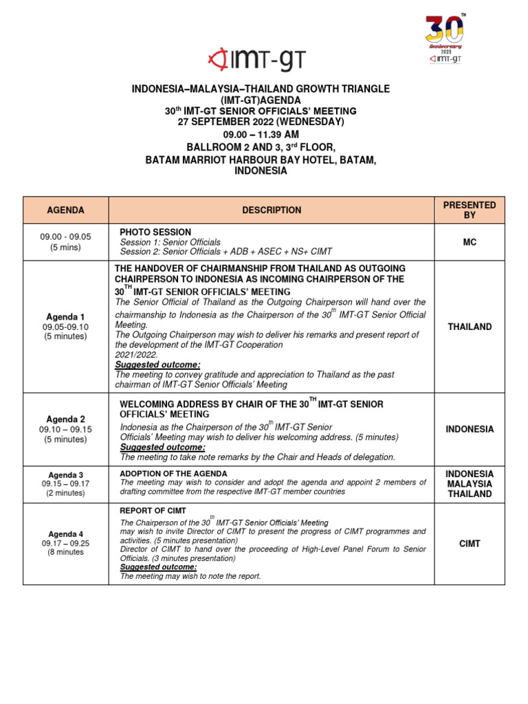 Agenda 30th SOM A.O 25 Sept 2023 | PDF | Asian Development Bank ...