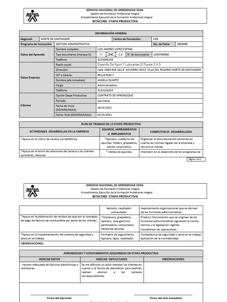 Bitacora E.p.2 - Luis Andres Lopez Espinel | PDF | Informática