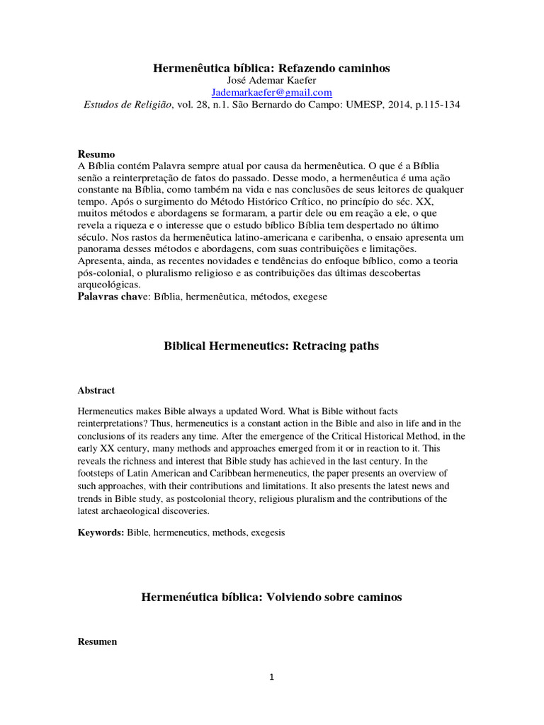 Hermenêutica Bíblica - Refazendo Caminhos - Ademar Kaefer | PDF ...