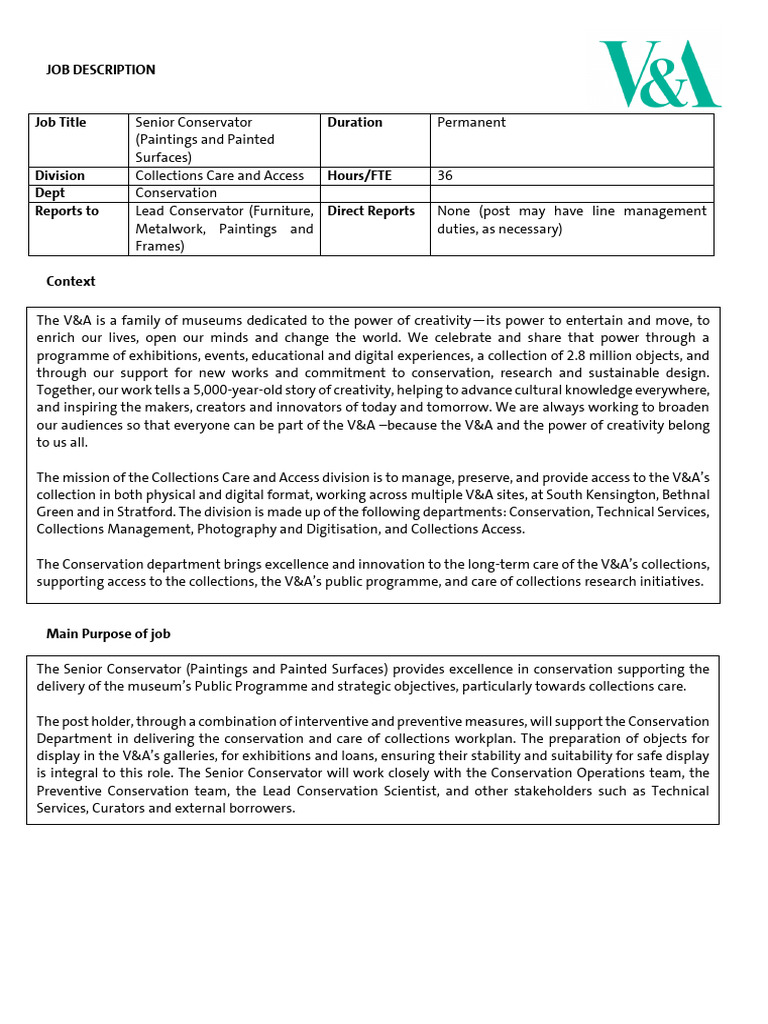 Senior Conservator (Paintings and Painted Surfaces) | PDF ...