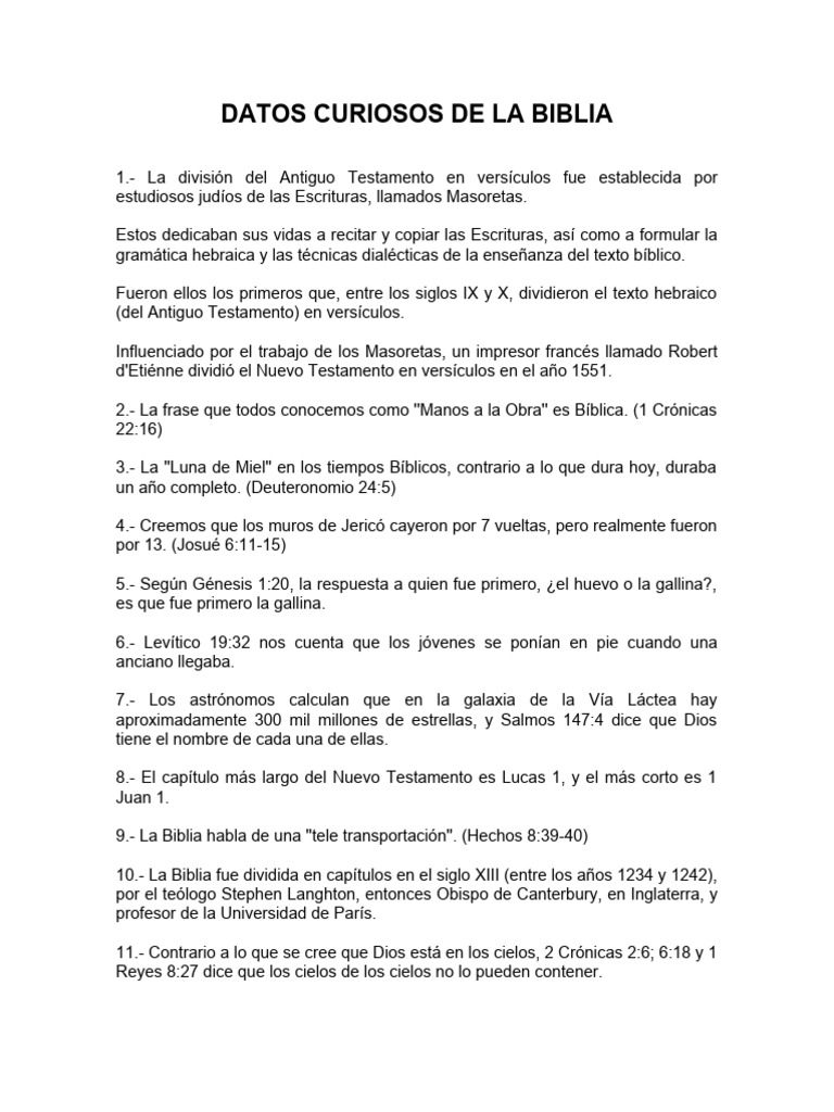 Datos Curiosos de La Biblia | PDF | Biblia | Víspera