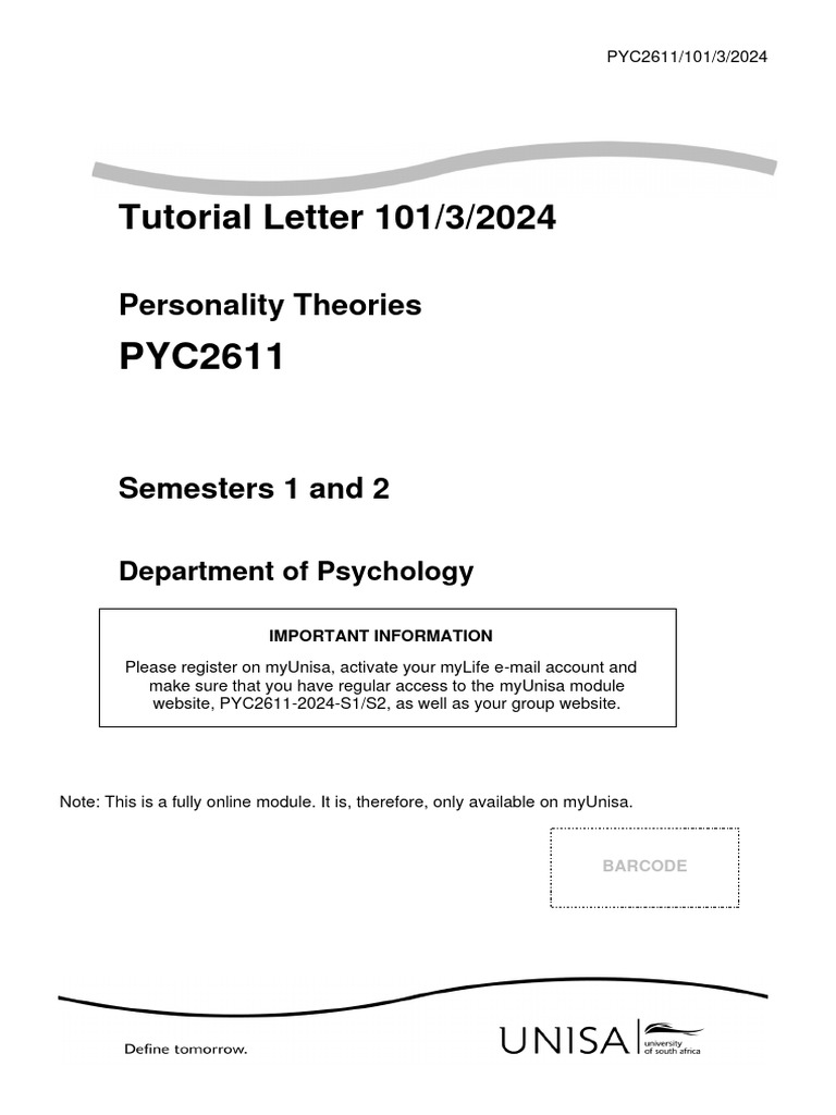 Tutorial Letter 101 (Both) For PYC2611 | Download Free PDF | Libraries ...