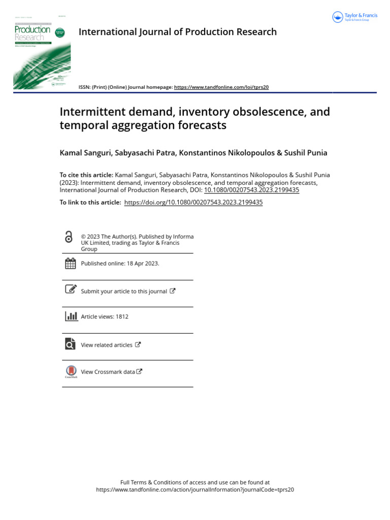 Intermittent Demand Inventory Obsolescence And Temporal Aggregation Forecasts Pdf Ordinary
