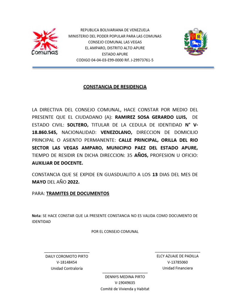 constancia de residencia 2022 | PDF