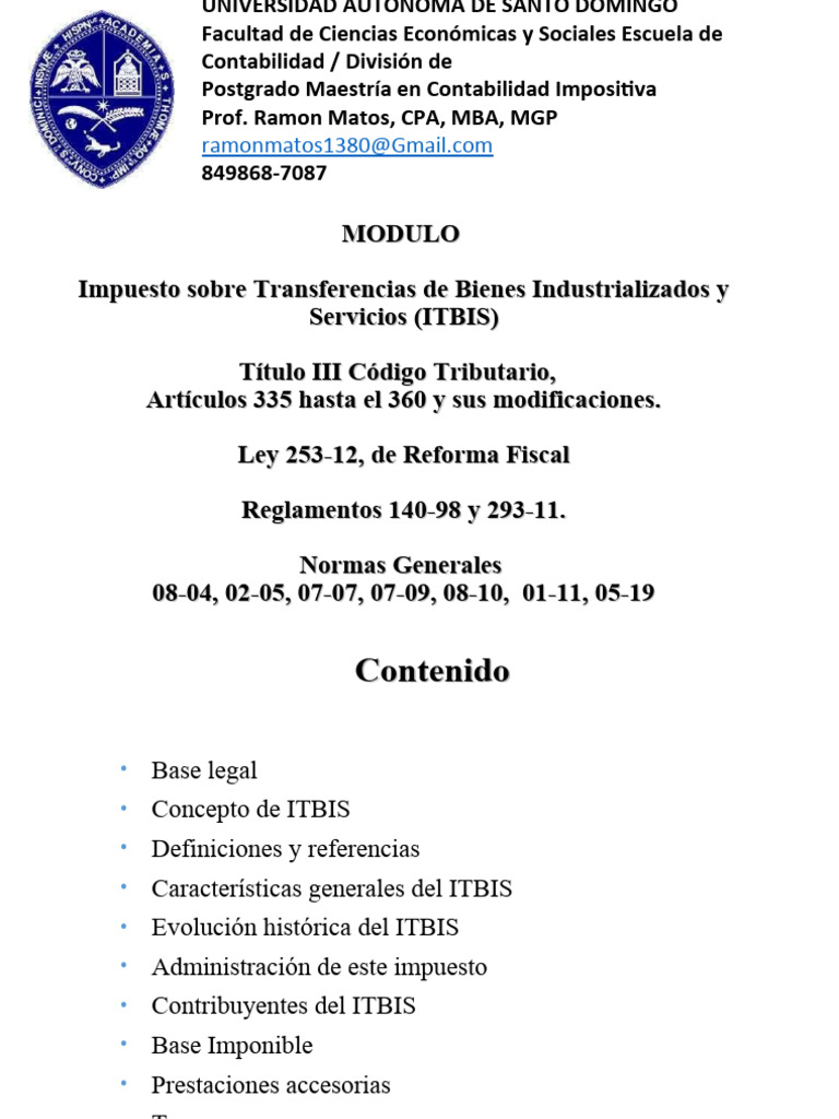 Cálculo y Normativa del ITBIS en RD | PDF | Impuestos | Pagos